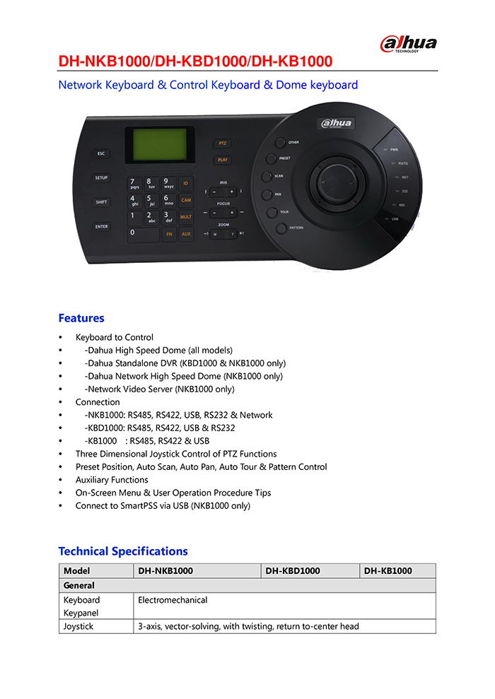 ศูนย์บริการ Dahua ประเทศไทย NKB1000